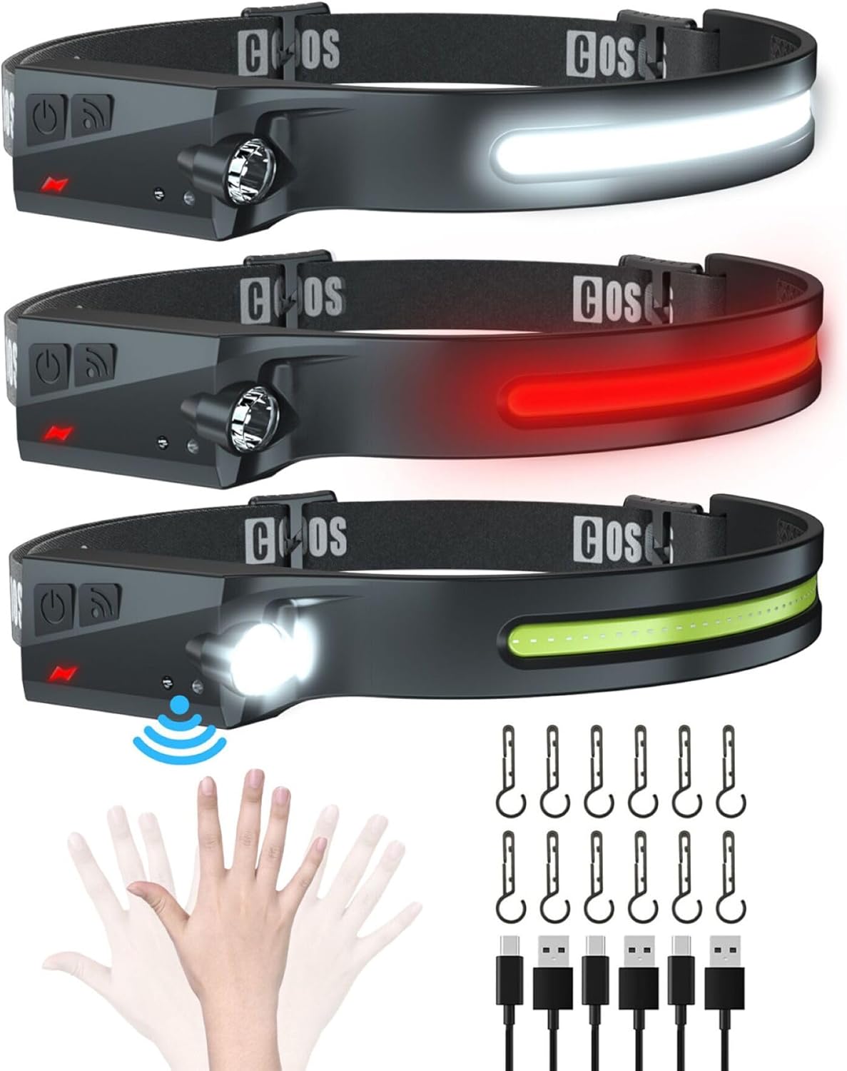 COSOOS Original Rechargeable Headlamps 3PCS